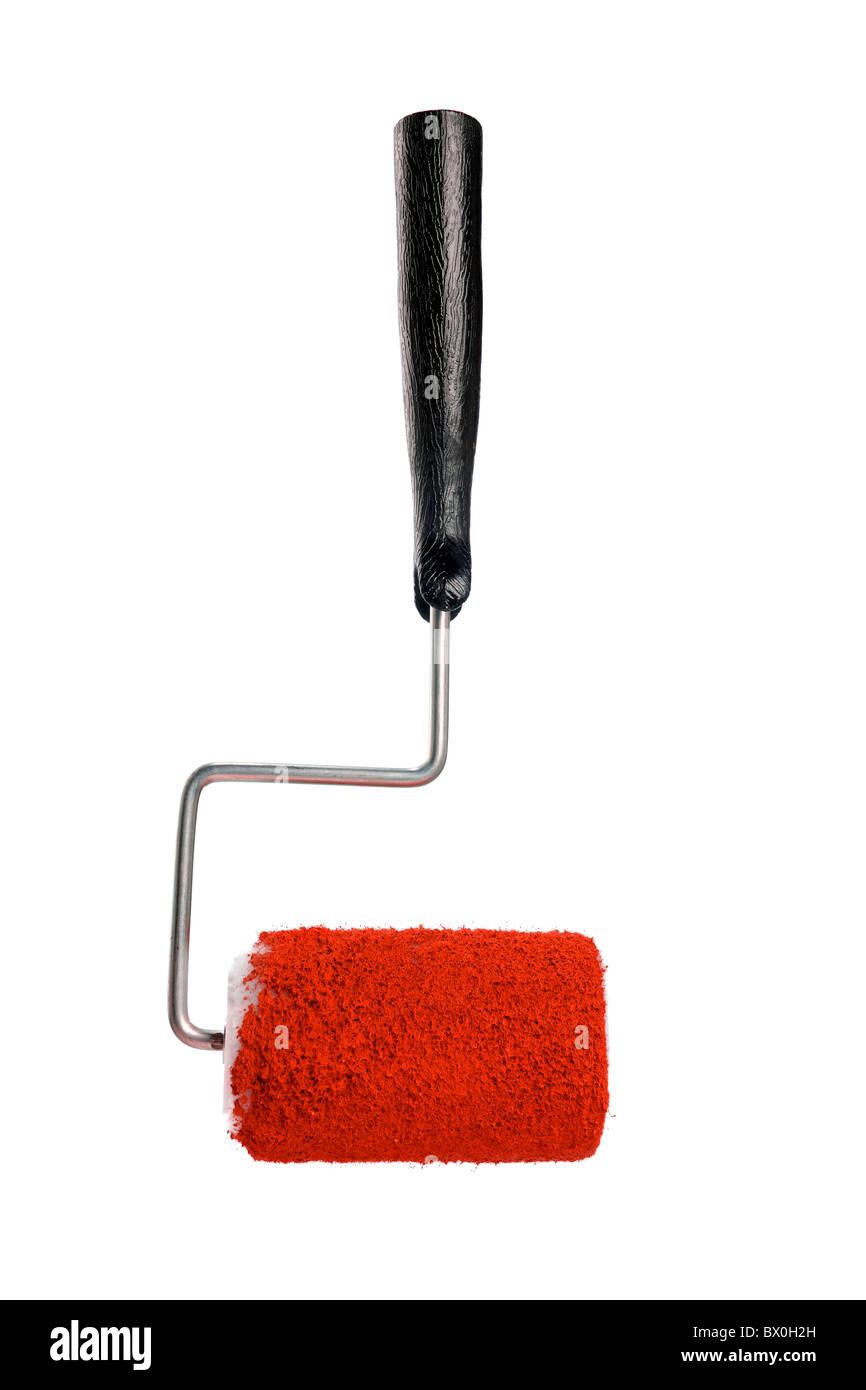 Roller with red paint isolated over white background Stock Photo - Alamy