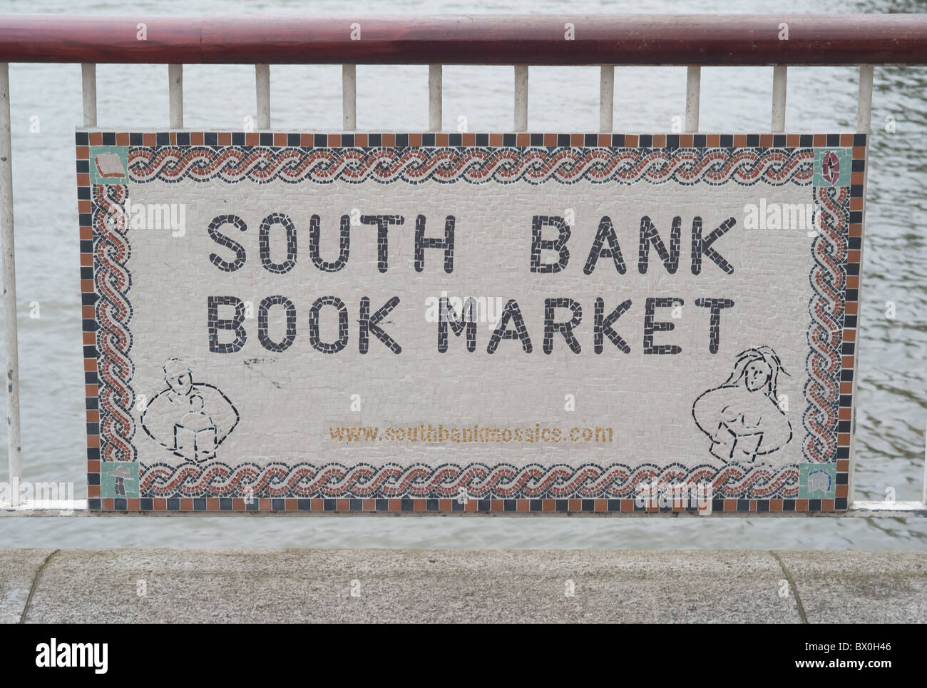 A mosaic sign for the South Bank Book Market, located on the South Bank ...