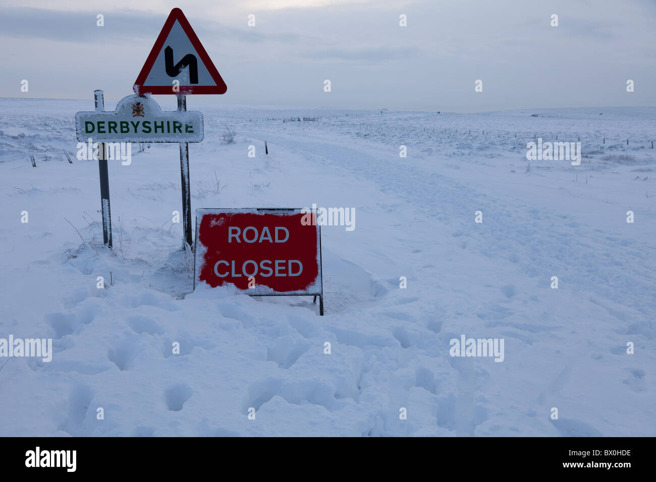 Ringinglow Road above Sheffield. The road is closed because of heavy ...