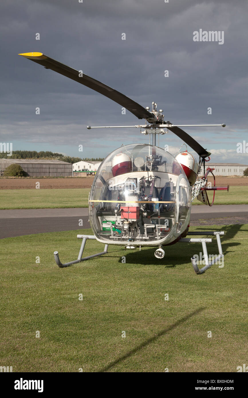 Westland Bell 47G-3B-1 G-BYFI parked on grass at Breighton Airfield ...
