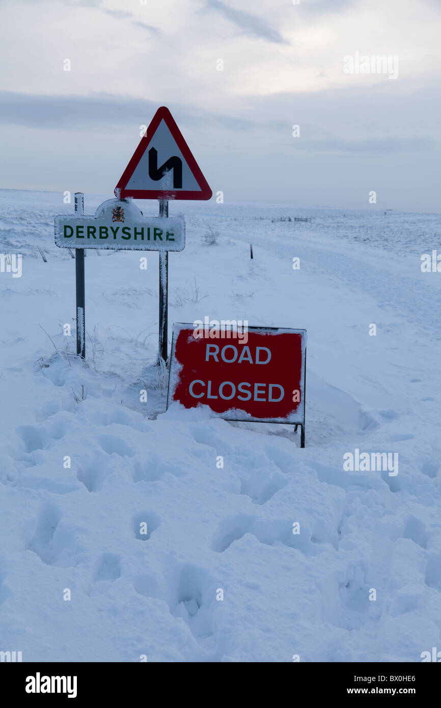 Ringinglow Road above Sheffield. The road is closed because of heavy ...
