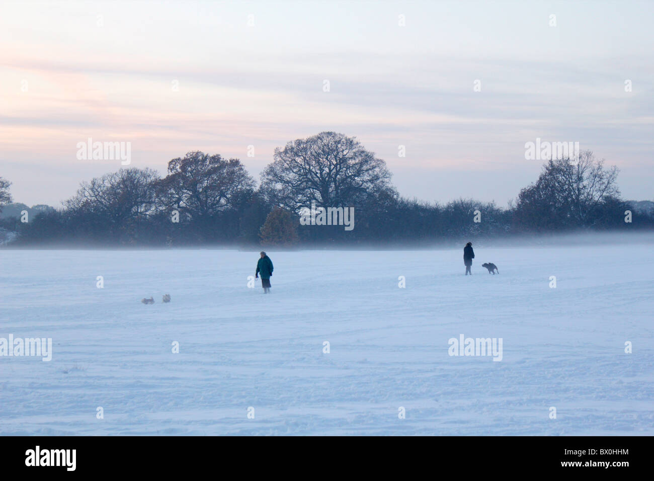 Snow scene at Tolworth Court Farm Fields, Surrey England UK Stock Photo ...