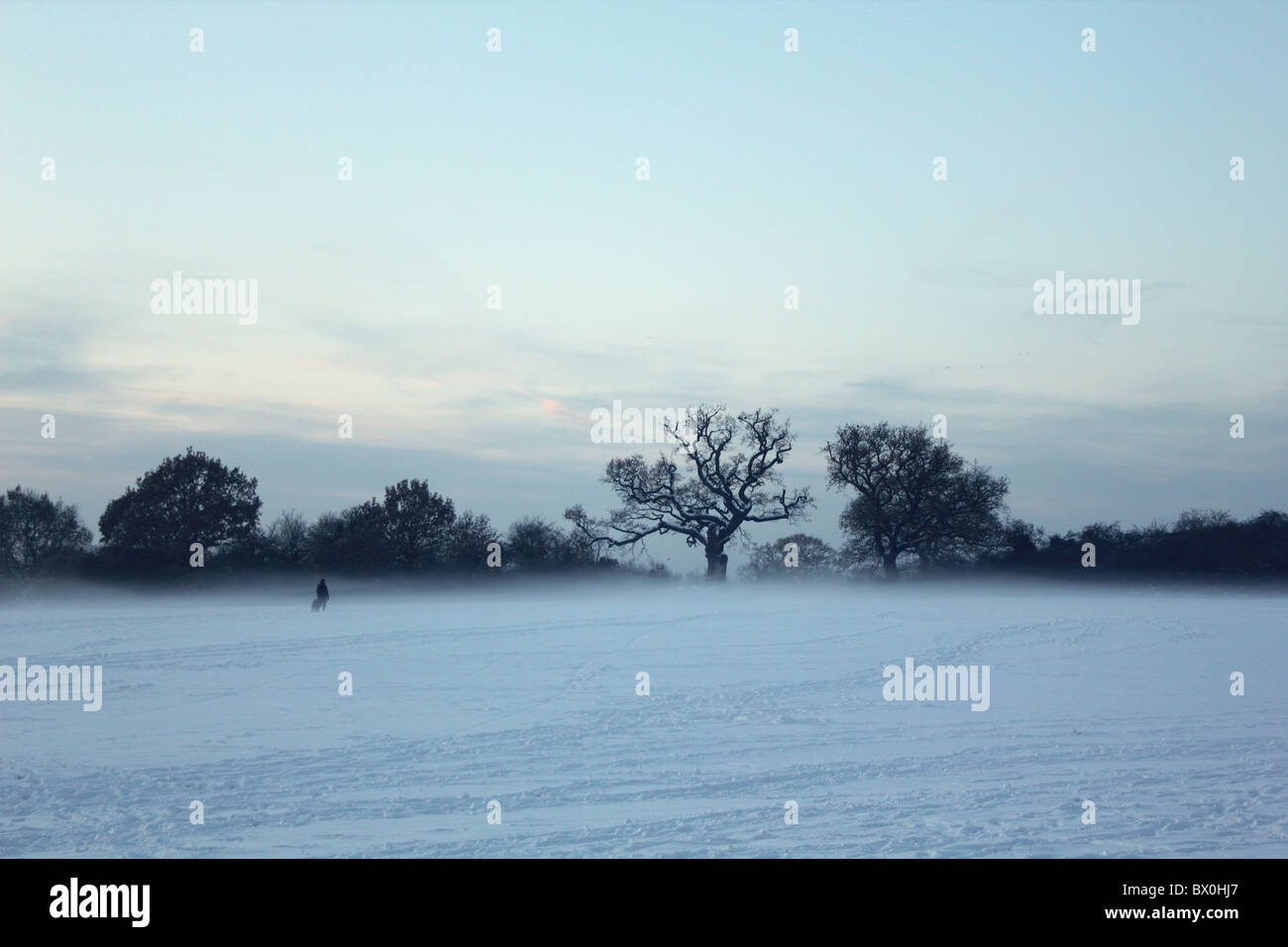 Snow scene at Tolworth Court Farm Fields, Surrey England UK Stock Photo ...