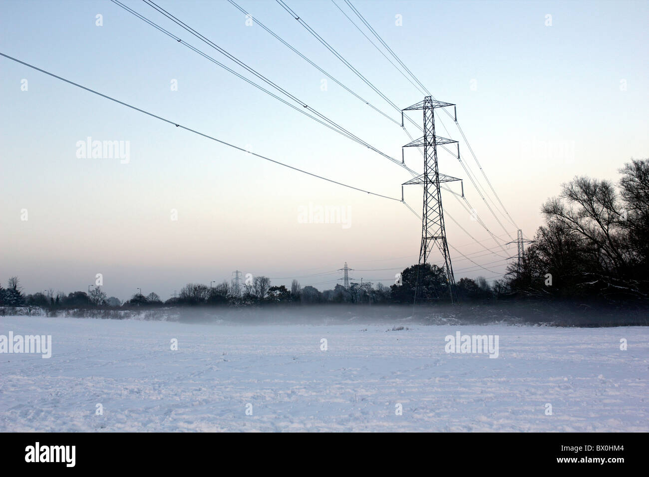Snow scene at Tolworth Court Farm Fields, Surrey England UK Stock Photo ...
