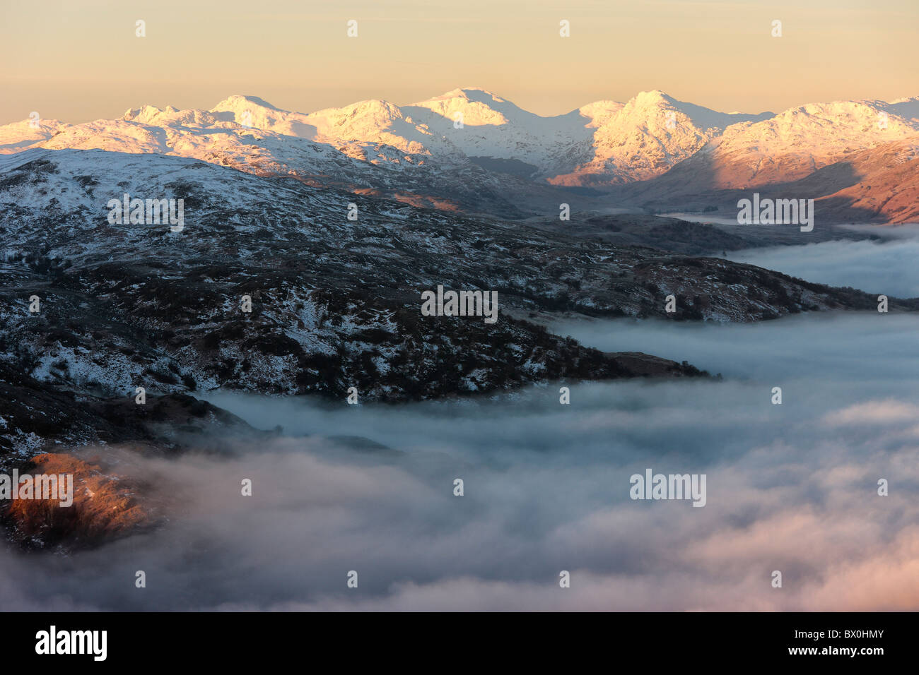 The Arrochar Alps, over a sea of cloud, from the summit of Ben A'an in ...