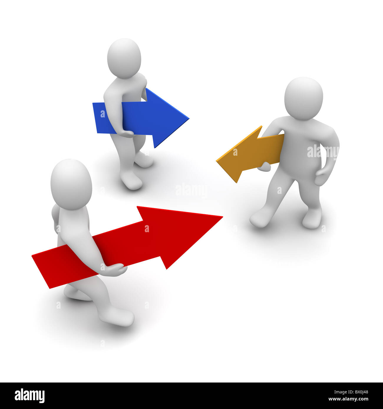 Men with moving in different direction. 3d rendered illustration Stock ...