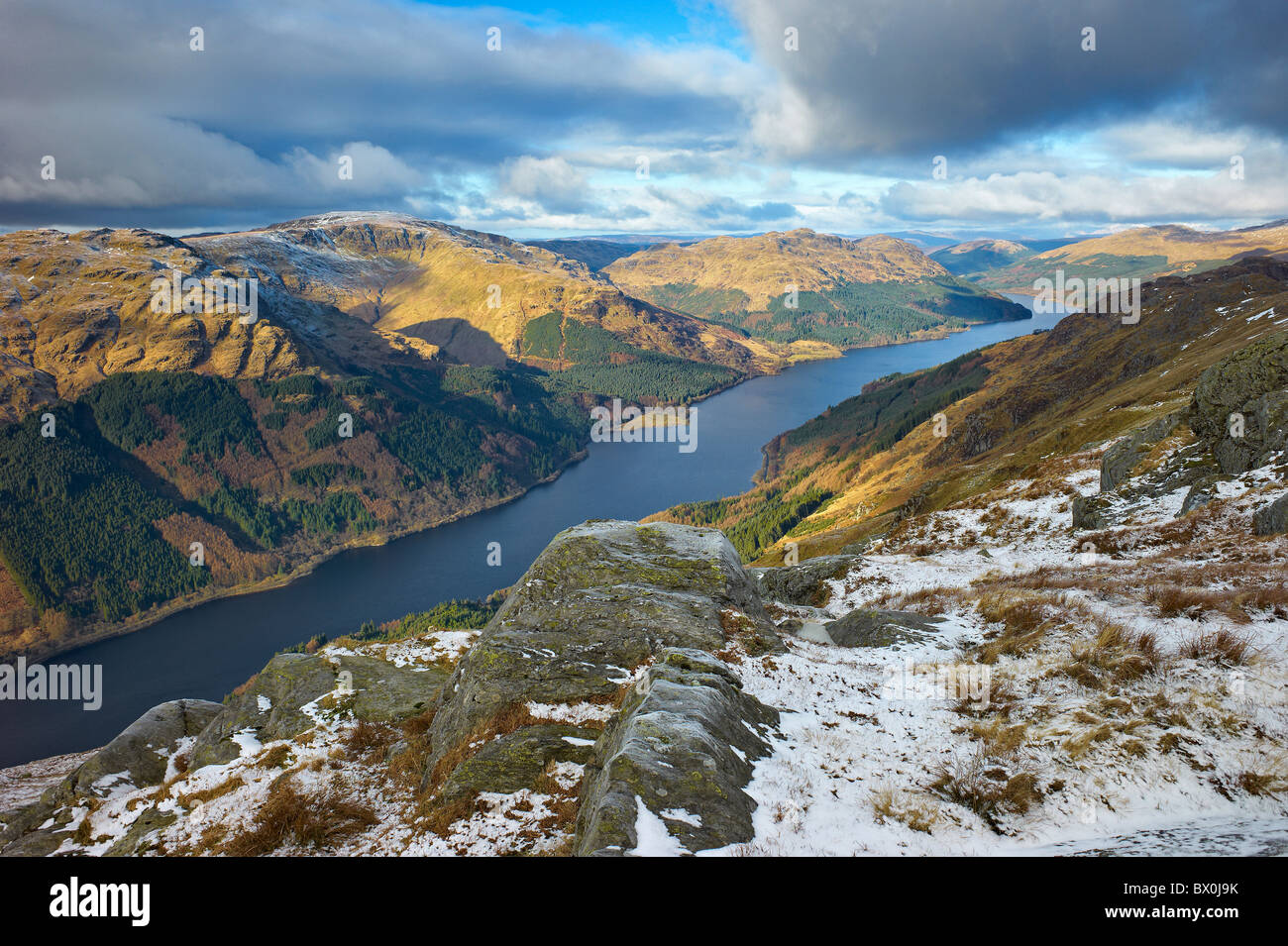 Winter on Loch Eck and the mountains of Cowal from the summit of the ...