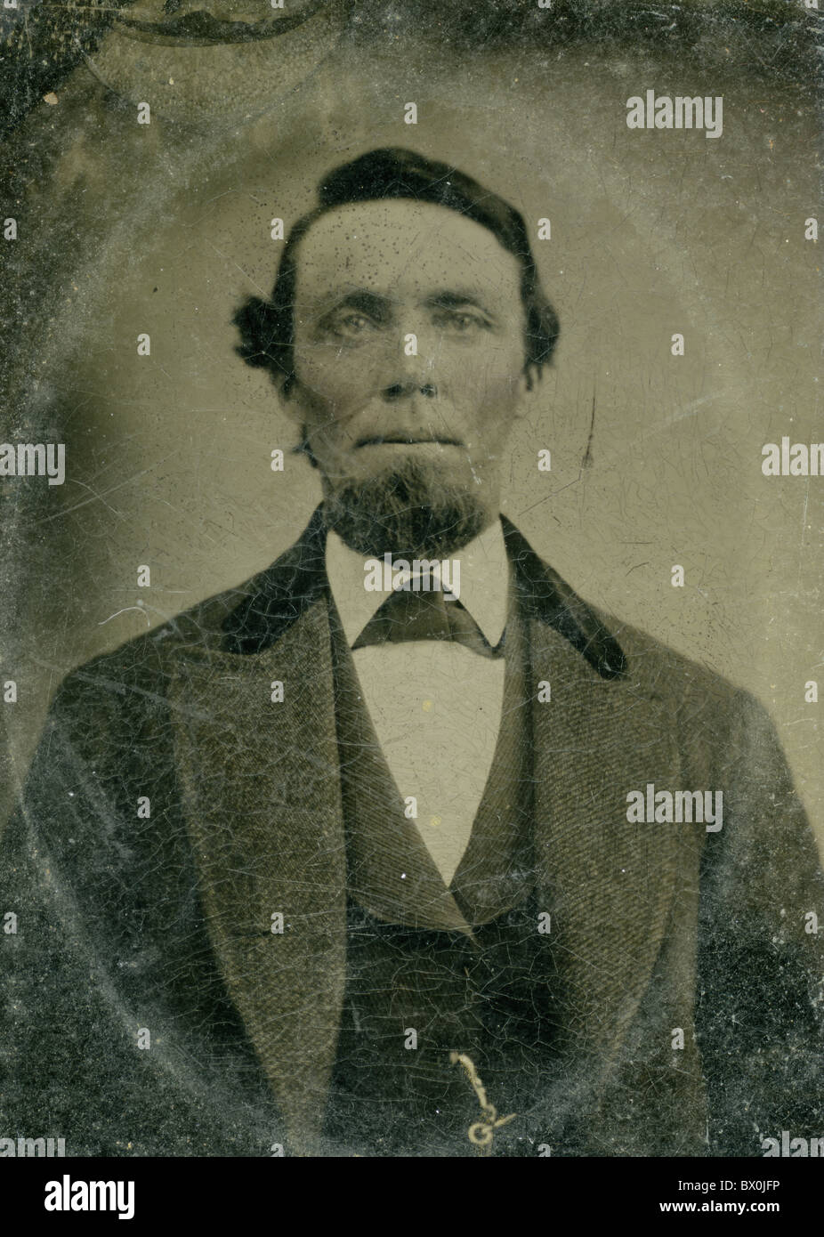 1860s man with beard coat jacket fashion portrait black and white tin ...