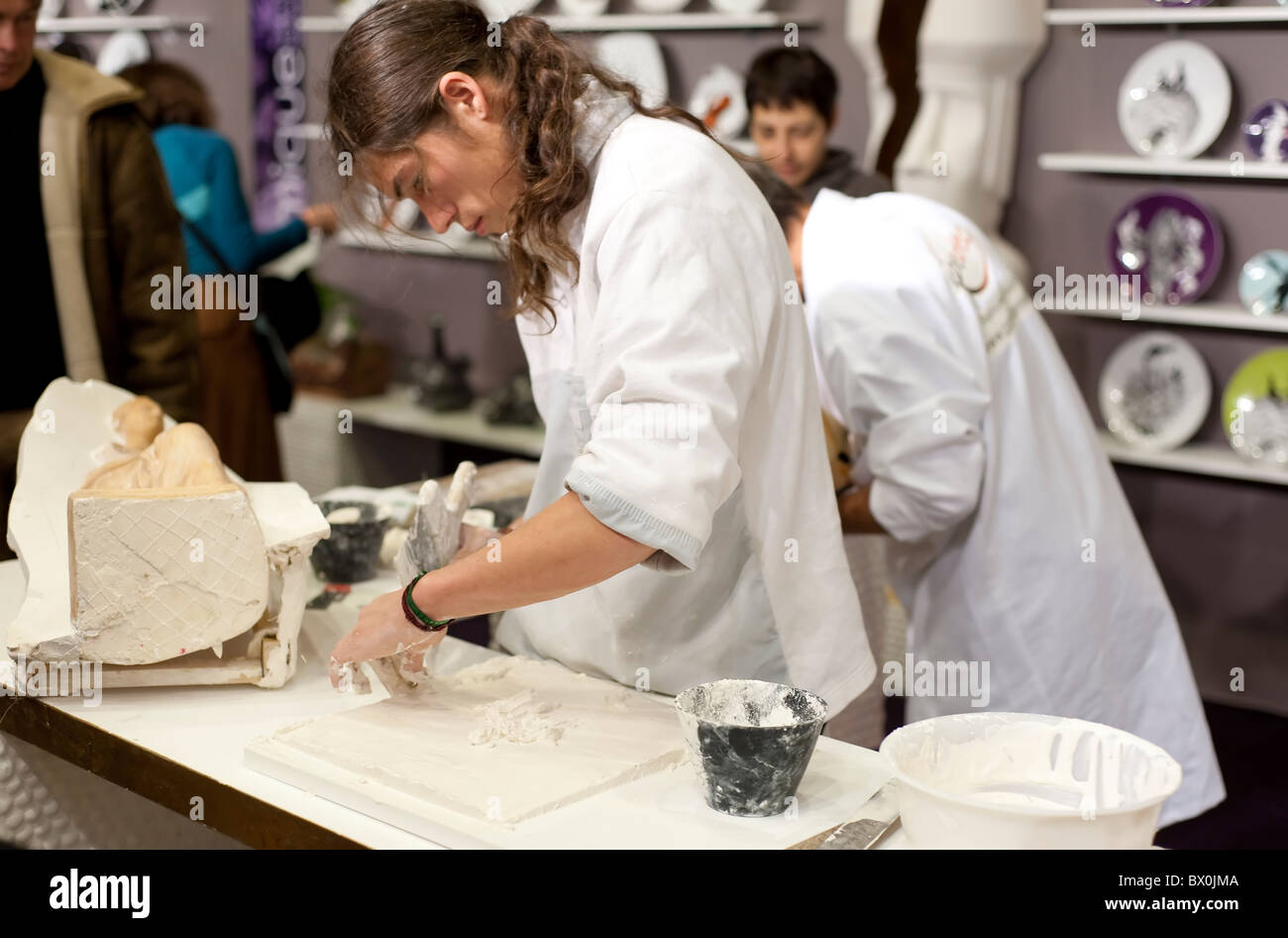 Sculptor making a plaster cut Stock Photo - Alamy