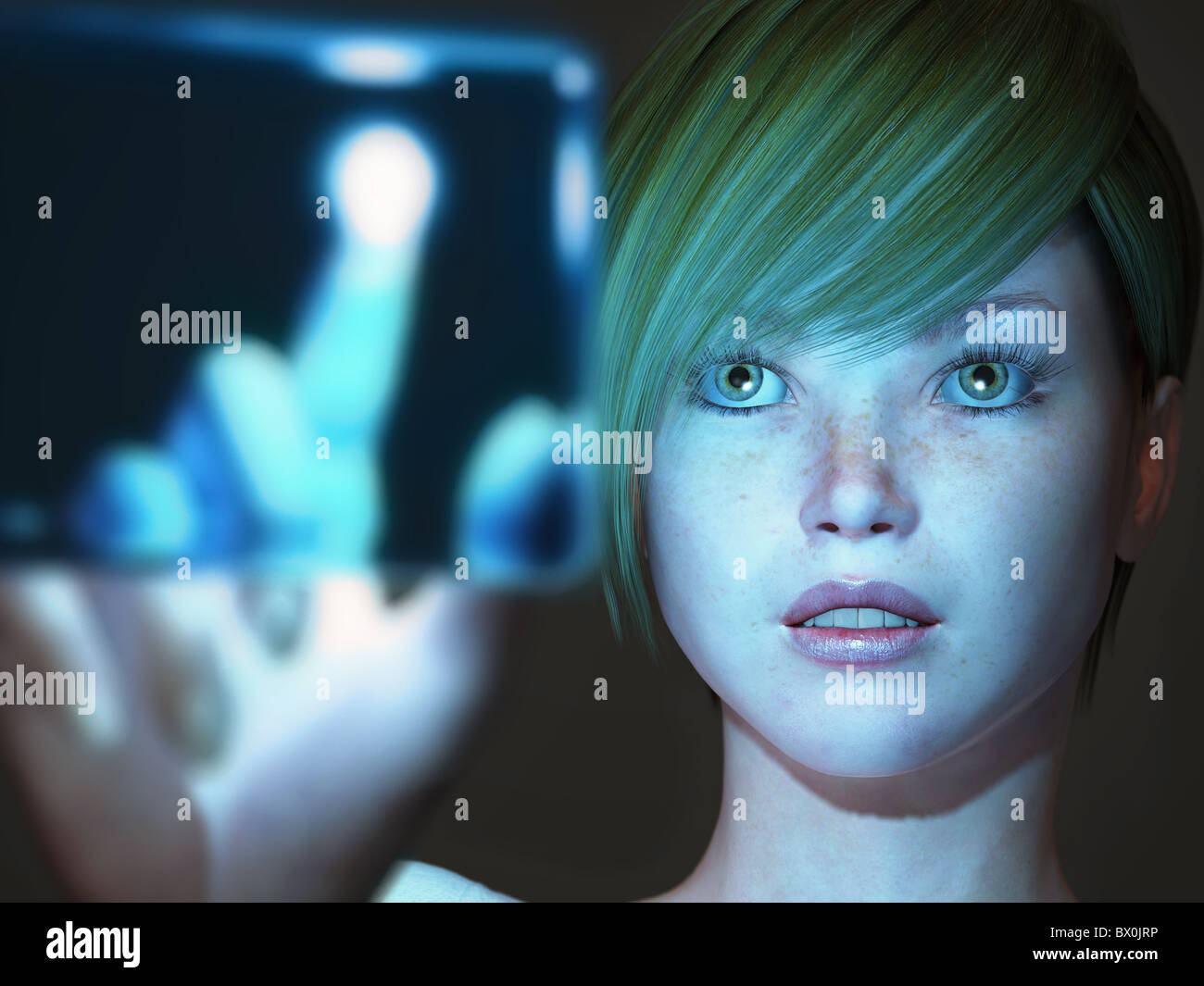 Girl looking virtual display screen hi-res stock photography and images ...