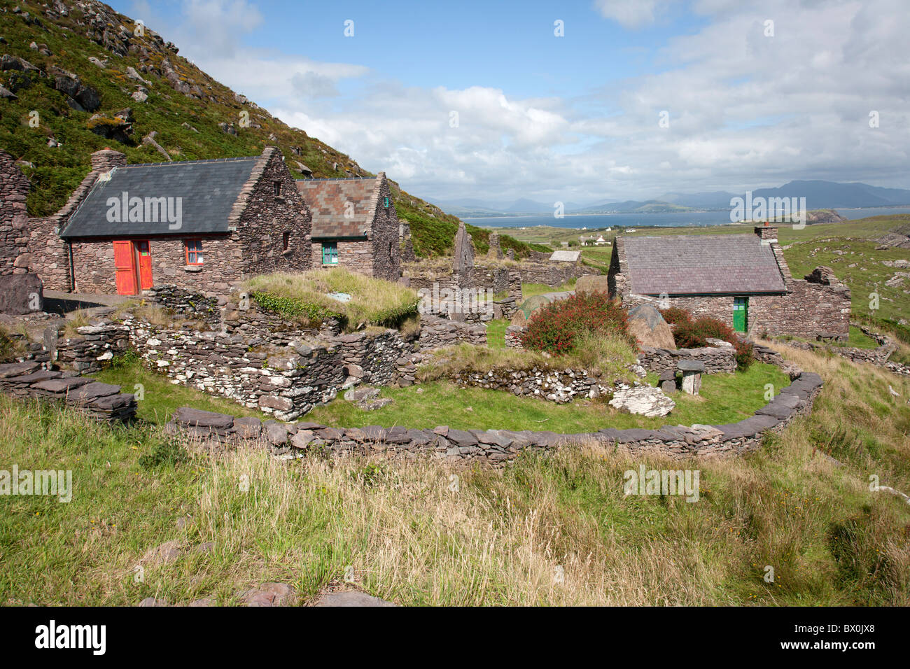 Irish famine village, Dungeagan, Ballinskelligs County Kerry Ireland ...