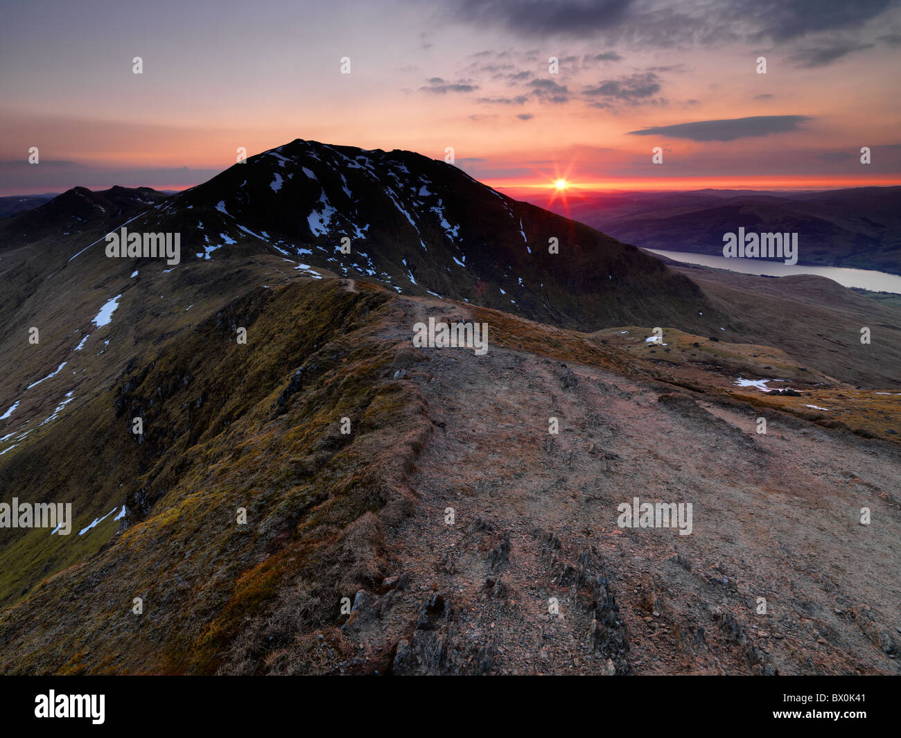 Sunrise on Ben Lawers and Loch Tay from the summit of Beinn Ghlas in ...