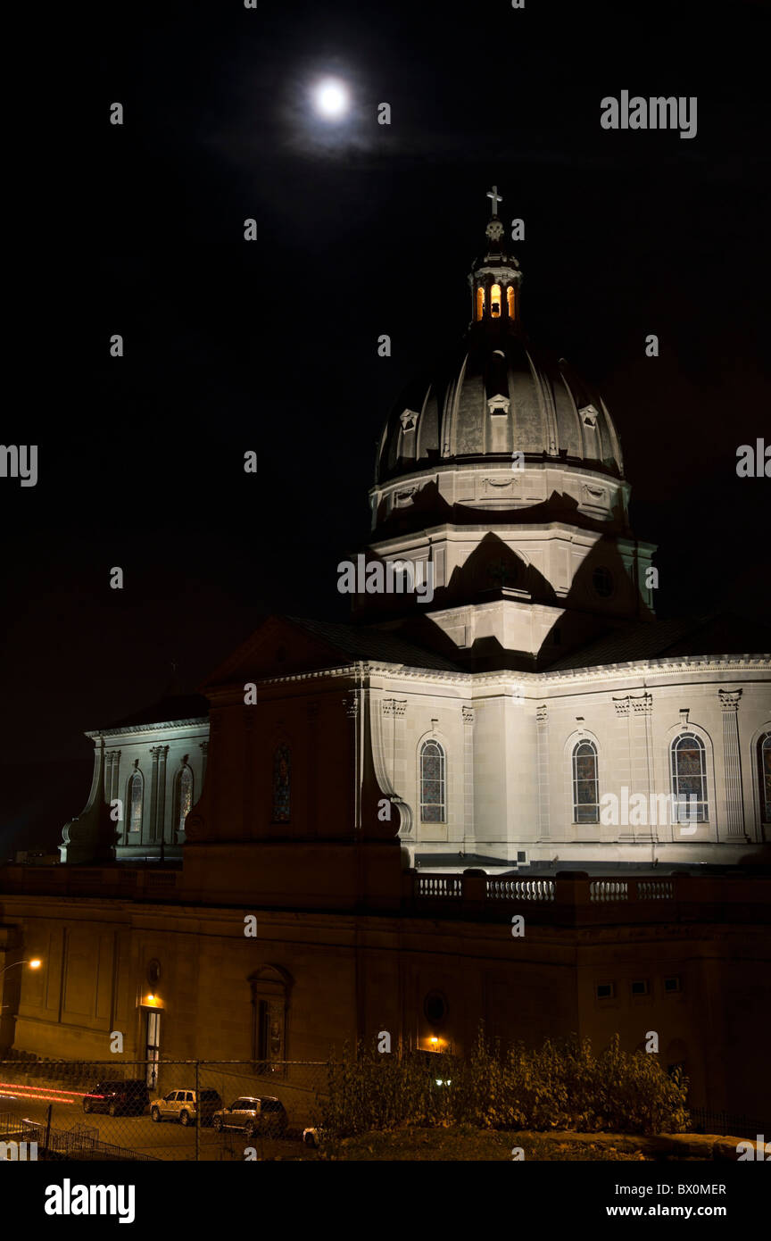 Cathedral church dome under full moon, photographed at night with top ...