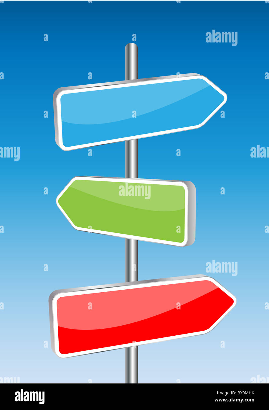 3D Vector direction signs and sky background. Any size and easy to edit ...