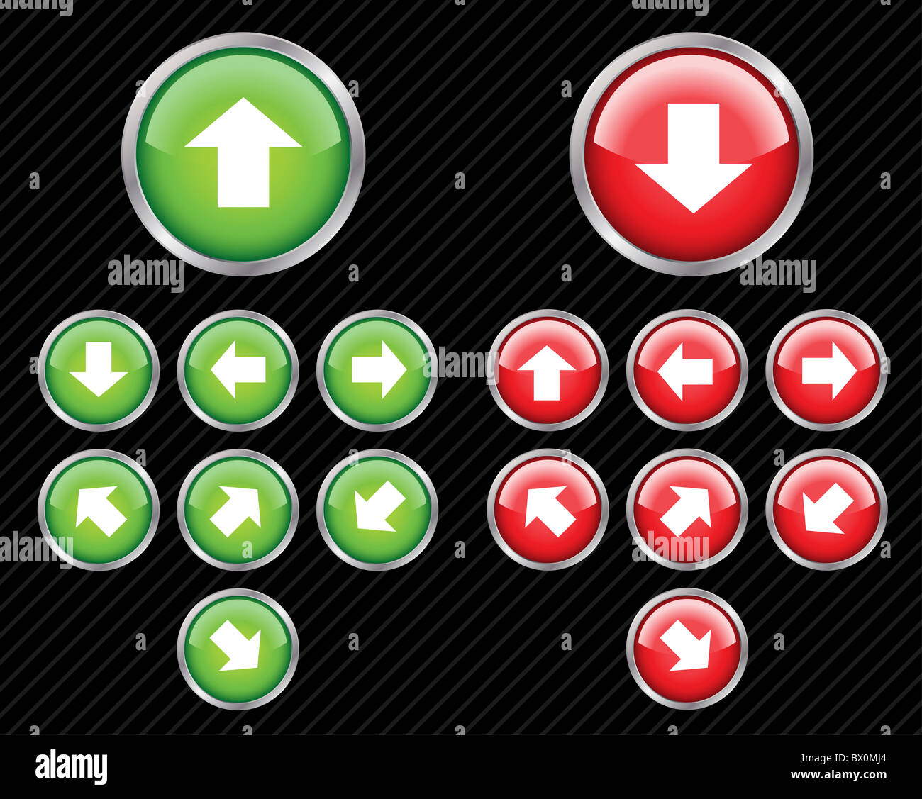 Set of vector direction buttons with arrows. Easy to edit, any size ...
