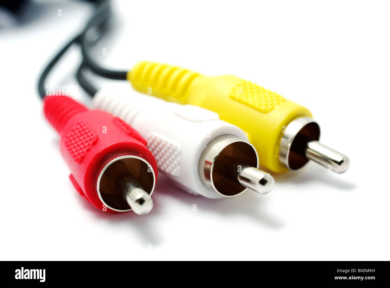 RCA audio/video cable close up. Isolated on white background Stock ...
