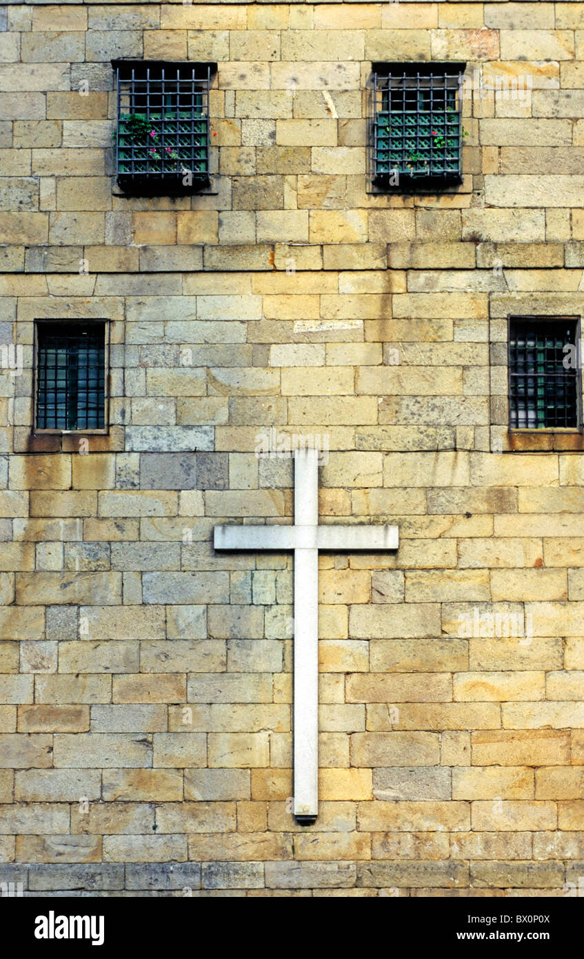 Cross on the wall of the Cathedral of Santiago de Compostela, Galicia ...