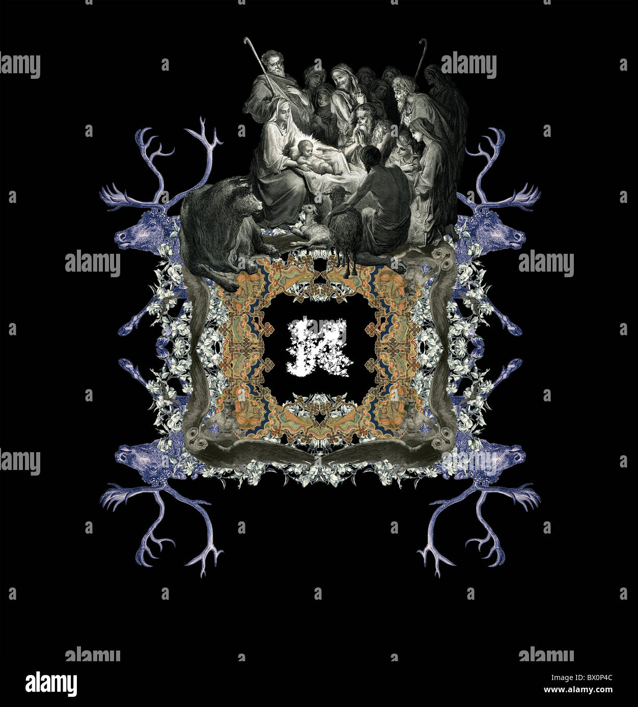 Victorian initials Christmas letter N with animals Stock Photo - Alamy