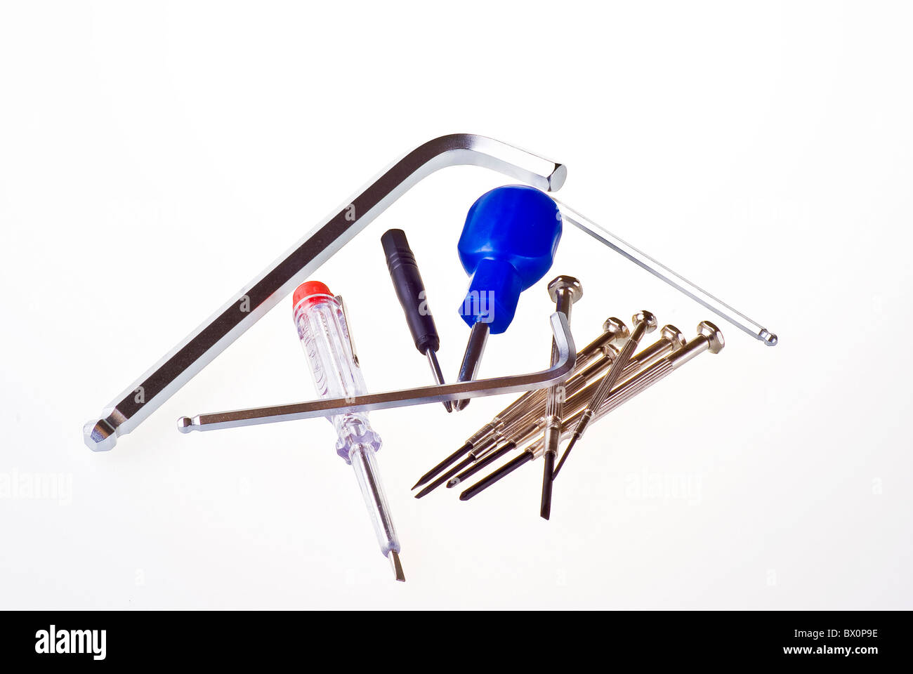 Household tools over white background Stock Photo - Alamy
