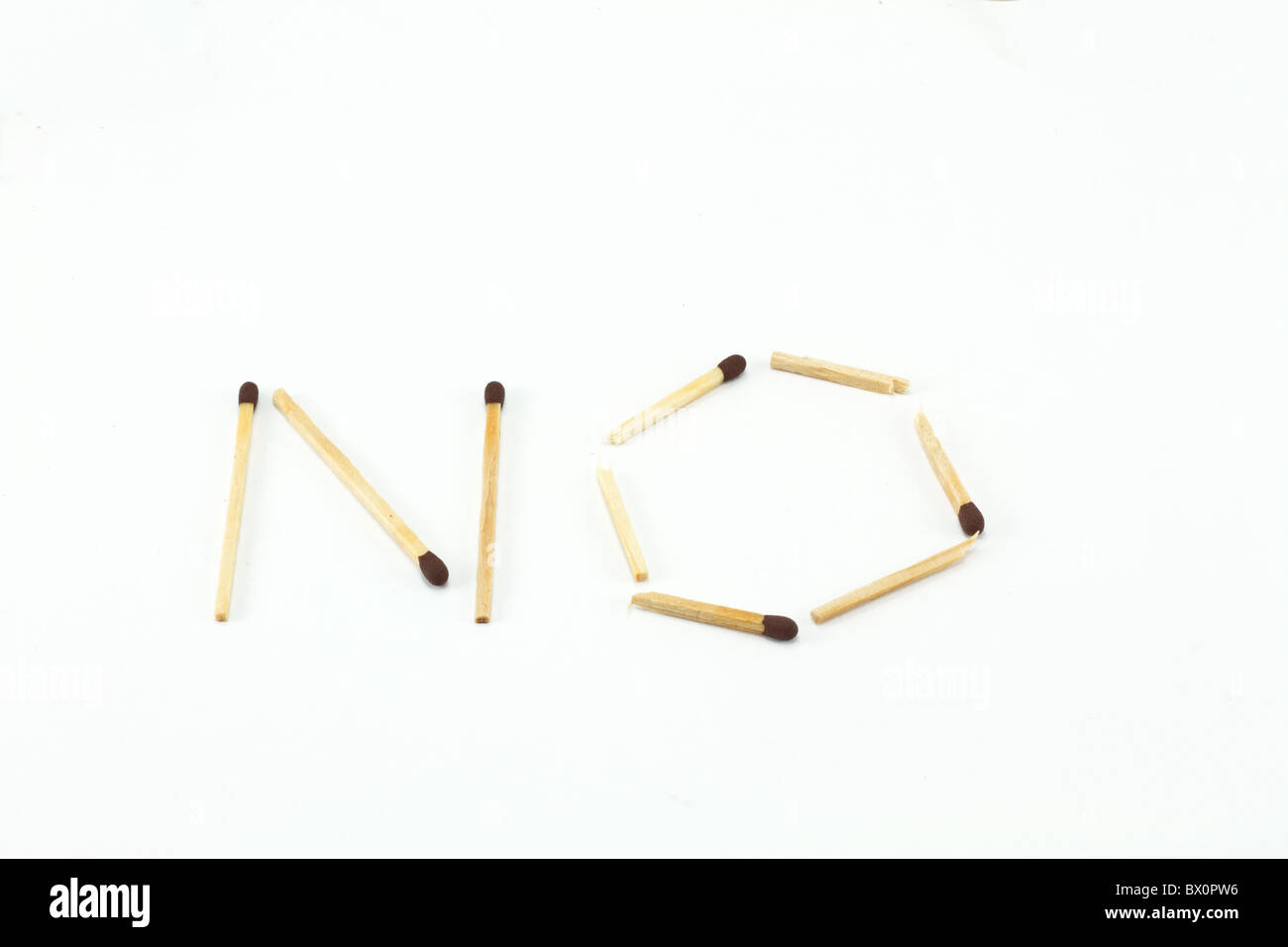 Word "NO" made from broken matches Stock Photo - Alamy
