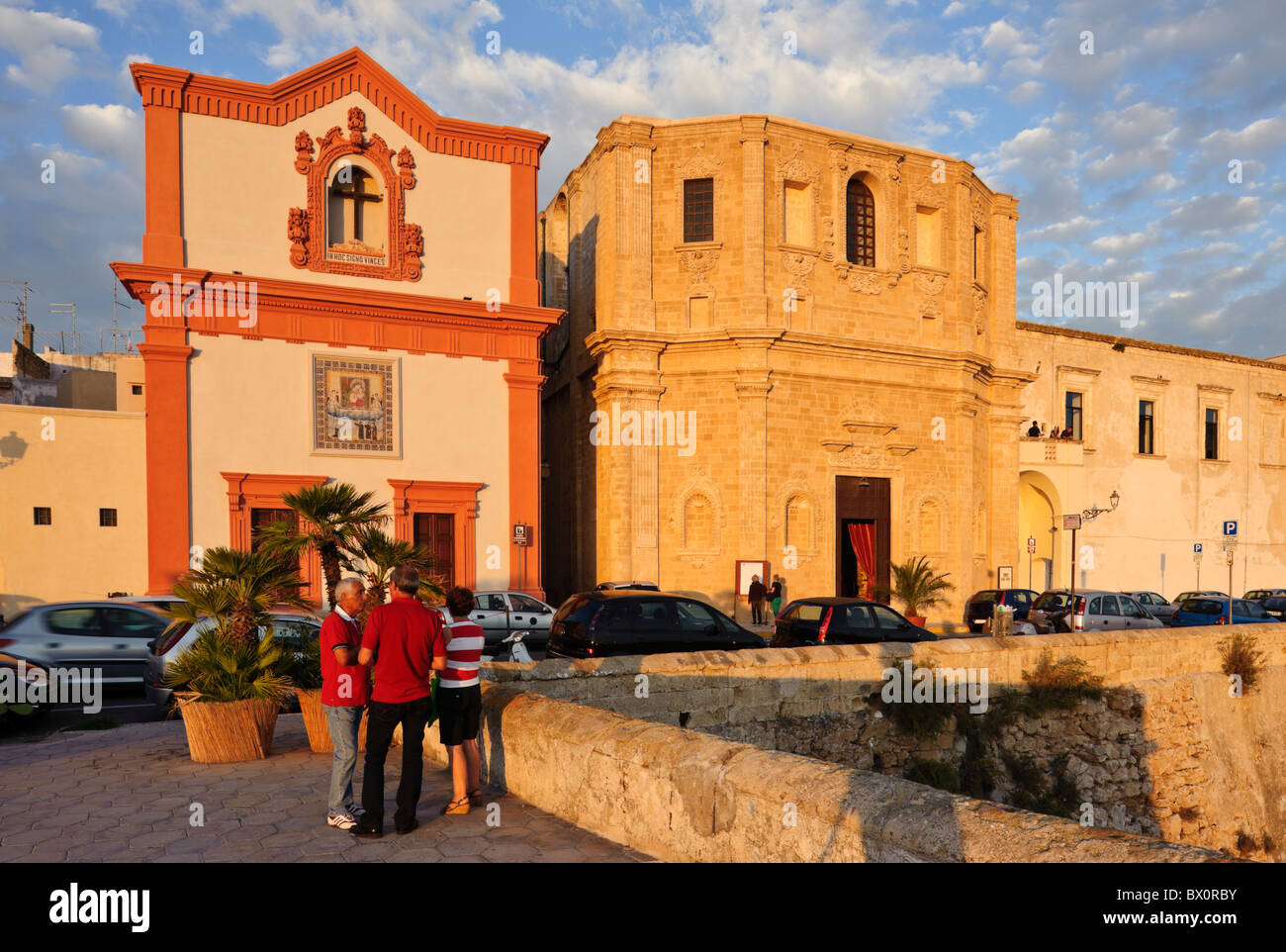 Seafront churches in the old town of Gallipoli, Puglia, Italy Stock ...