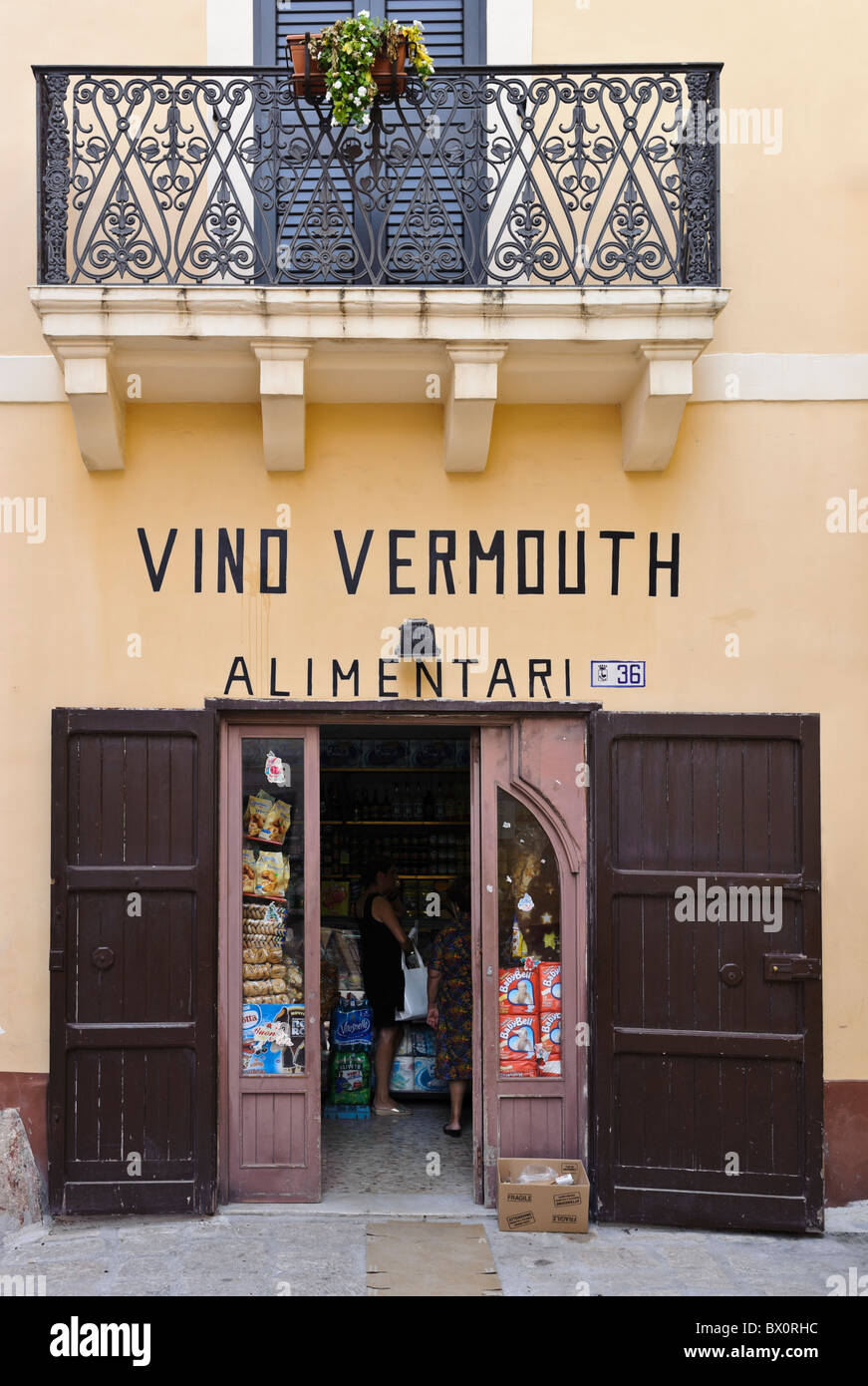 Traditional grocery store in the old town of Gallipoli, Puglia, Italy ...