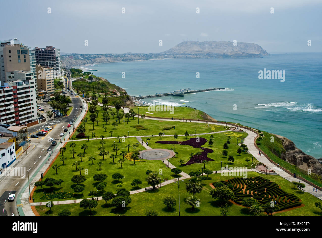 View of Miraflores Park and the Pacific Ocean in Lima, Peru Stock Photo ...