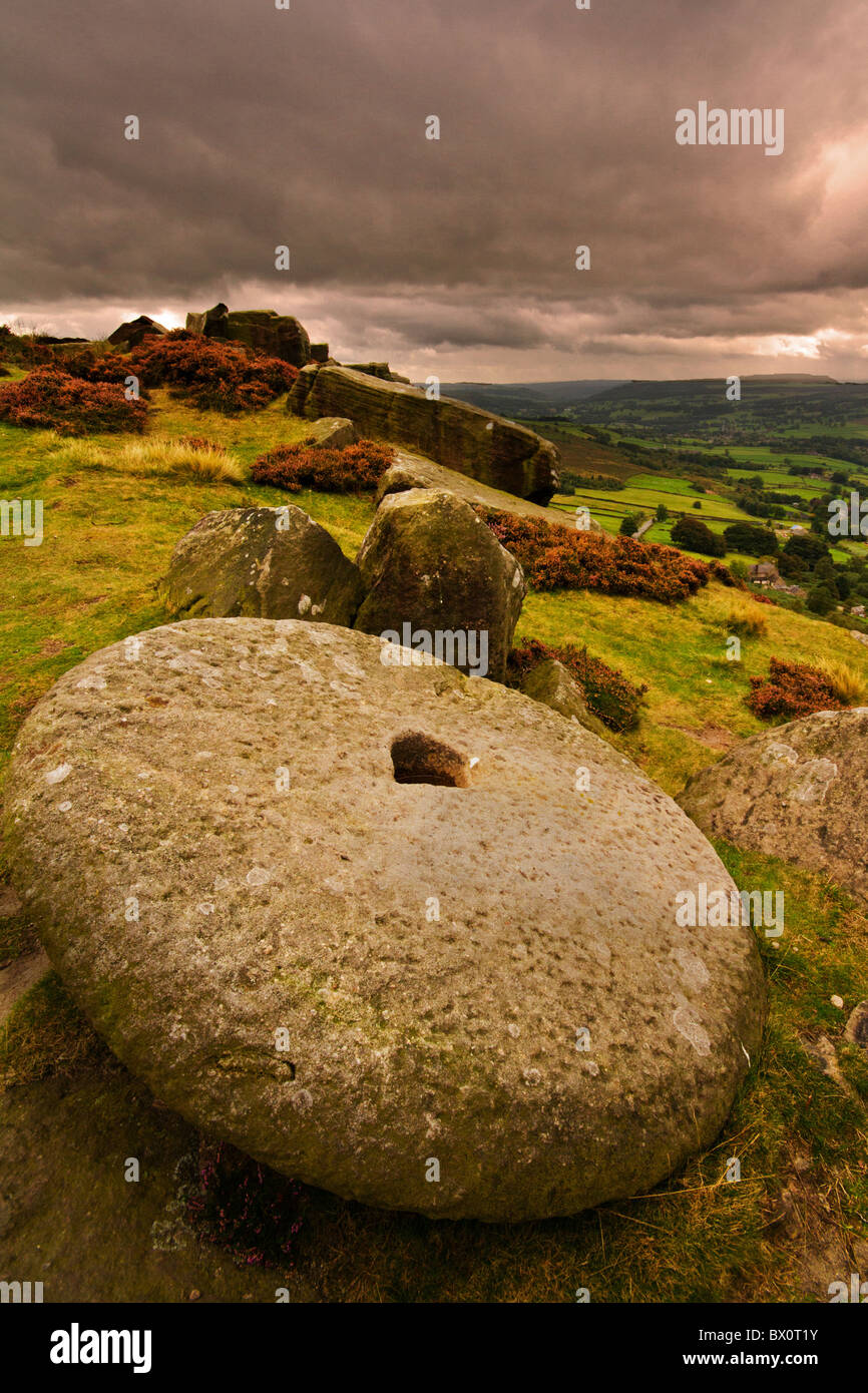 Millstone on the approach to Curbar Edge,Peak District National Park ...