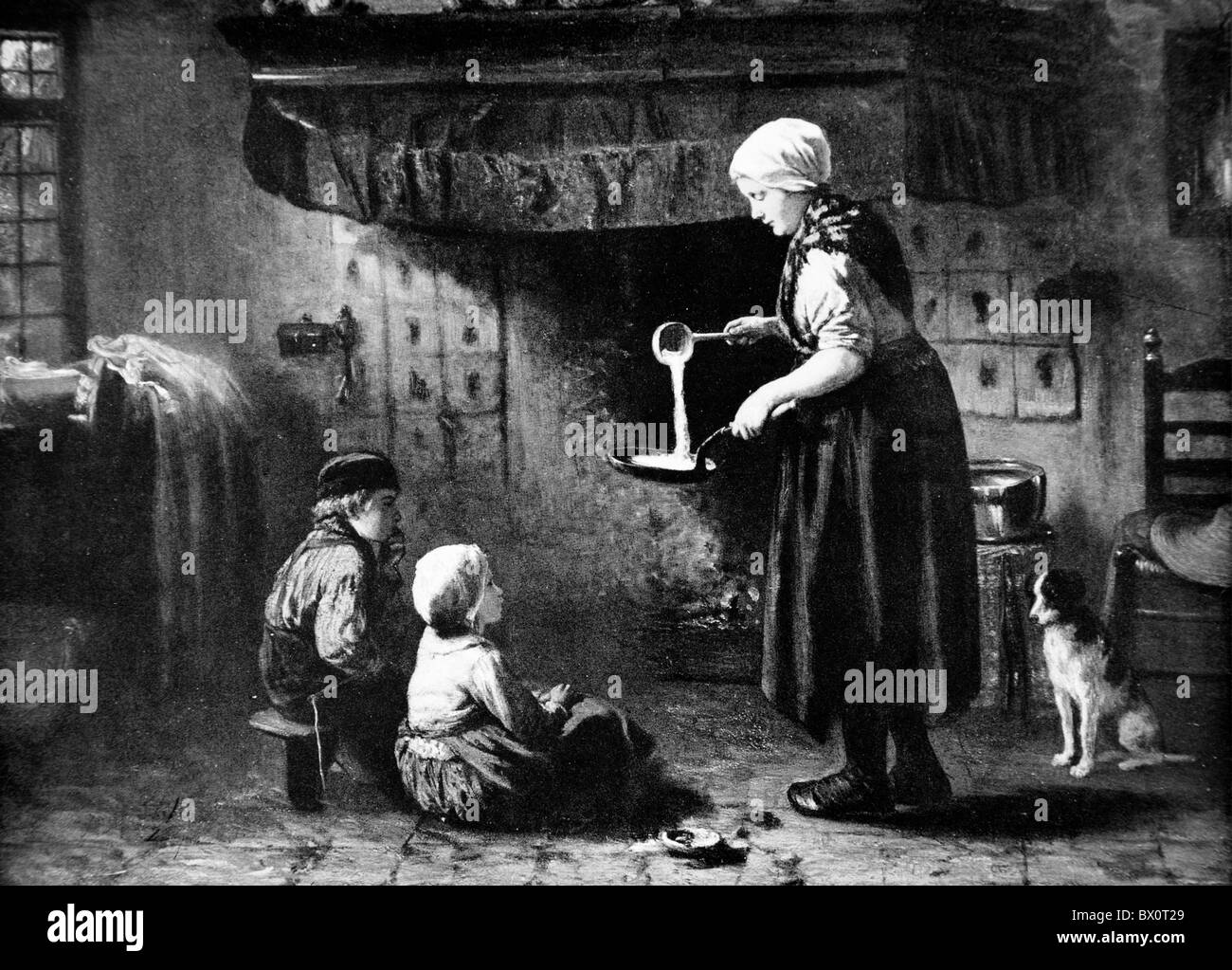Pancake Day by Joseph Israels; 19th Century Family Scene; Black and ...