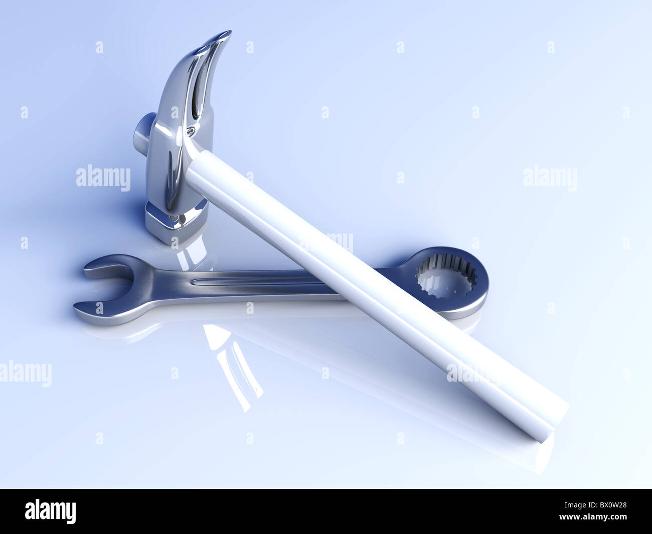 Wrench and hammer Stock Photo - Alamy