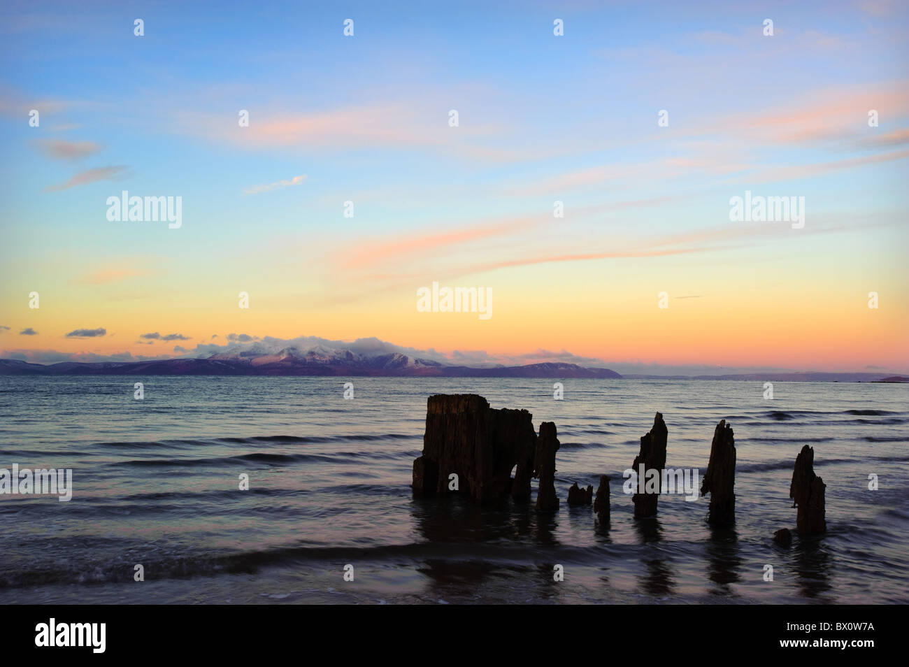 Isle Of Arran at dawn from Seamill, North Ayrshire, Scotland, UK Stock ...