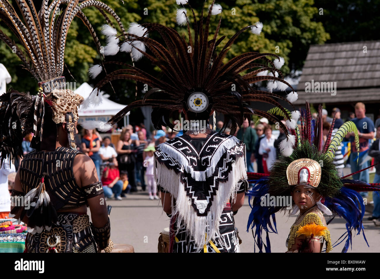 Headdress of Aztec Indian Dancer getting ready to do an Indian dance ...