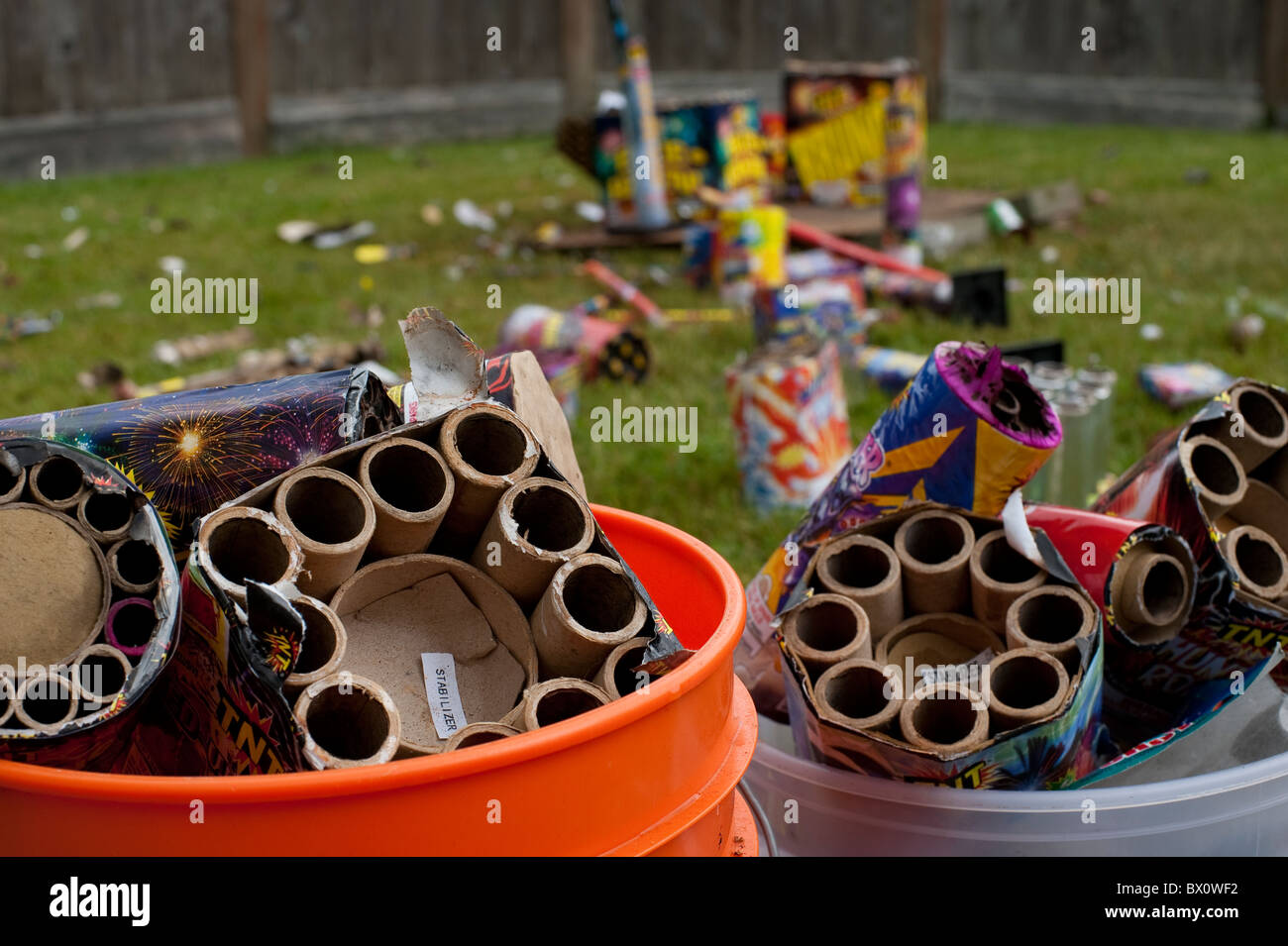 Day after backyard fireworks display July 4th clean up the garbage ...