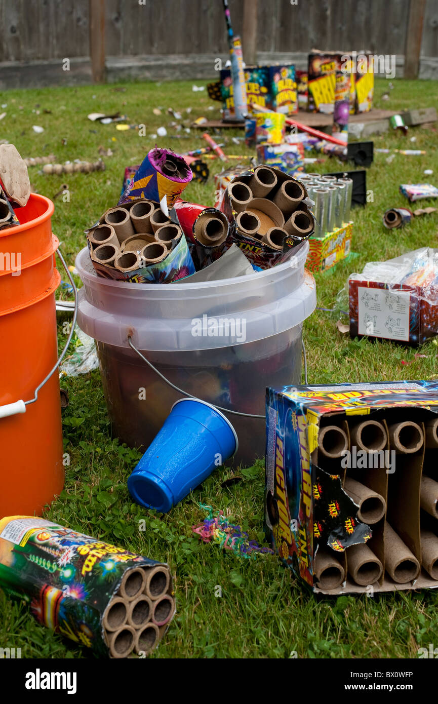 Day after backyard fireworks display July 4th clean up the garbage ...