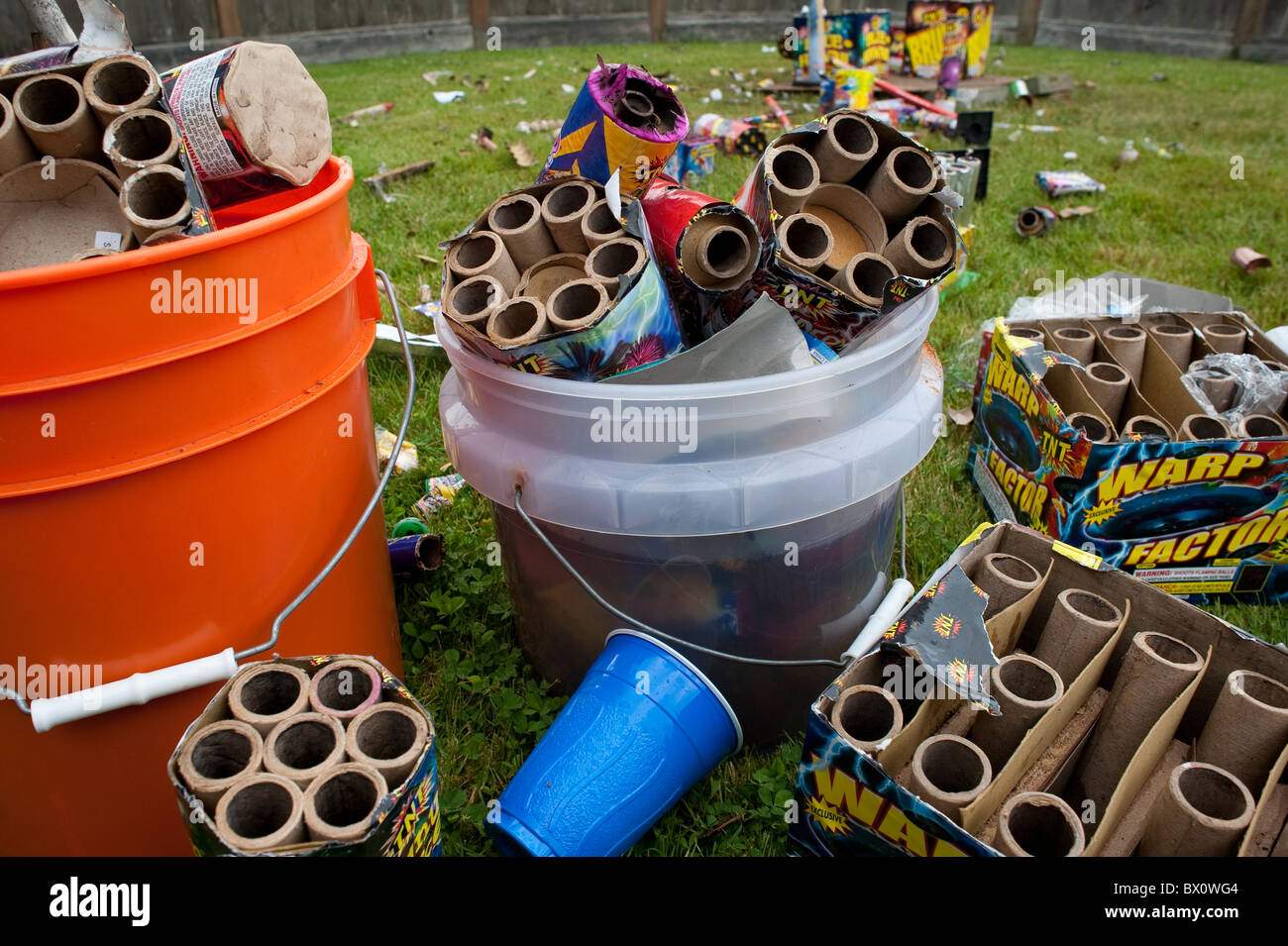 Day after backyard fireworks display July 4th clean up the garbage ...