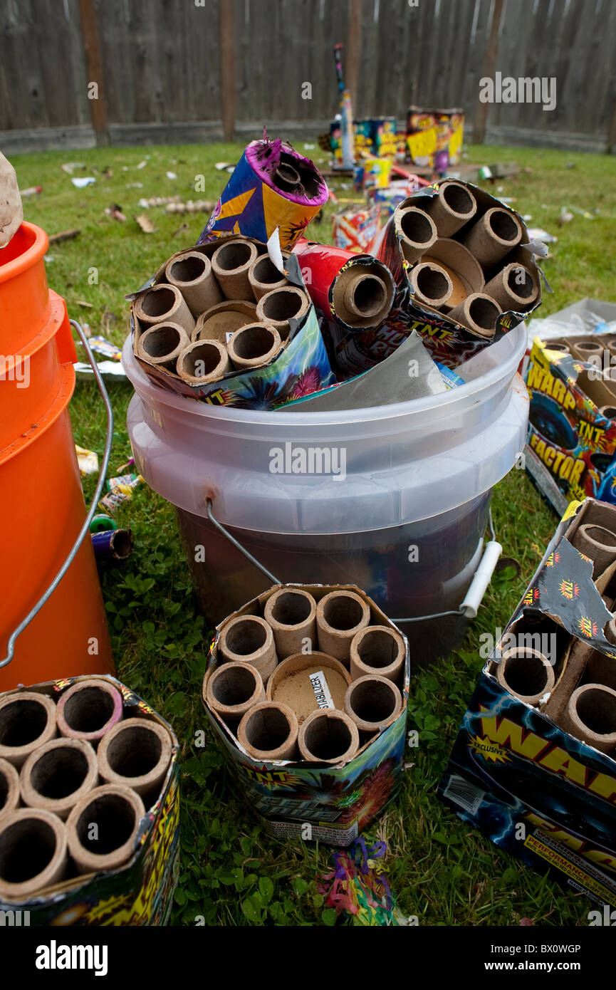 Day after backyard fireworks display July 4th clean up the garbage ...