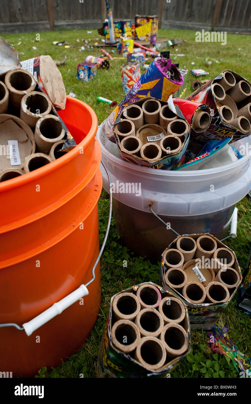 Day after backyard fireworks display July 4th clean up the garbage ...