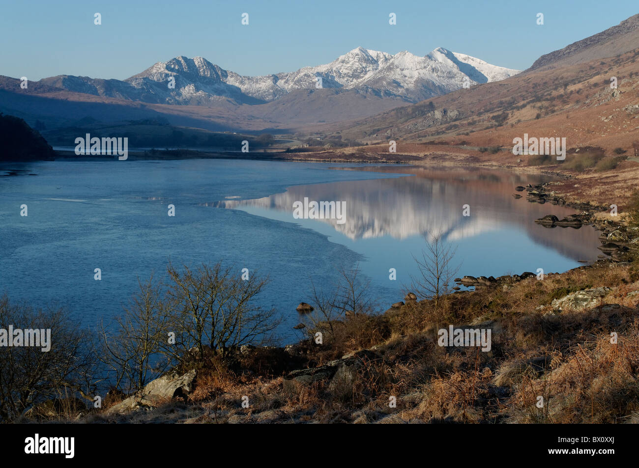 The Snowdon Horseshoe and Llynnau Mymbyr from Capel Curig Stock Photo ...