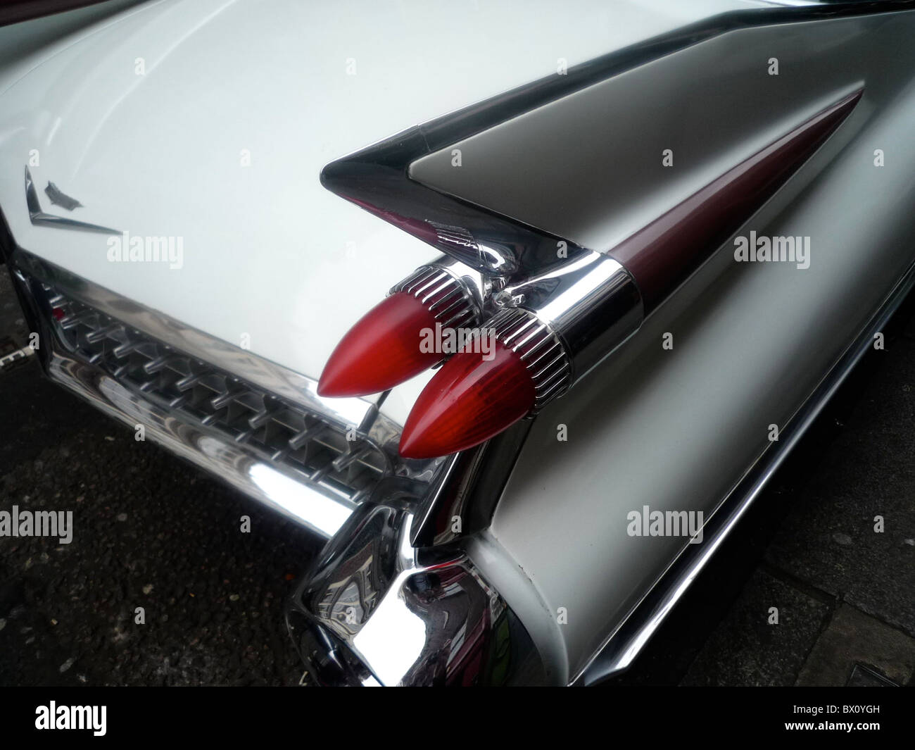 Cadillac car fin with red light Stock Photo - Alamy