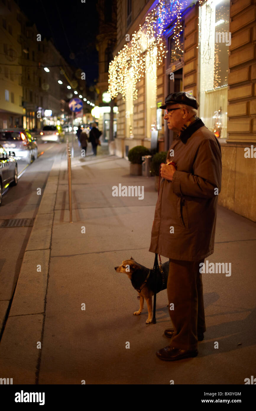 old man on street corner with dog Stock Photo - Alamy