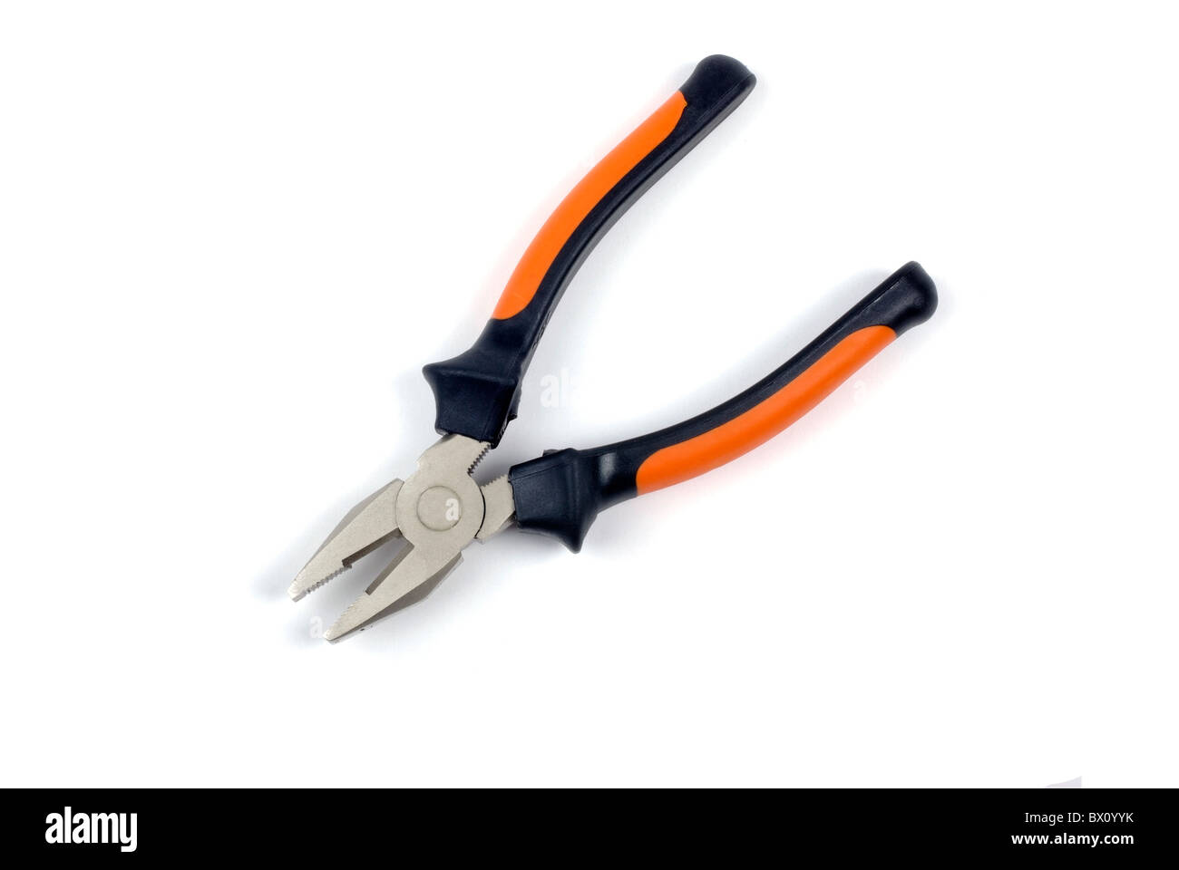 Orange and black pliers isolated on white background with shadow Stock ...