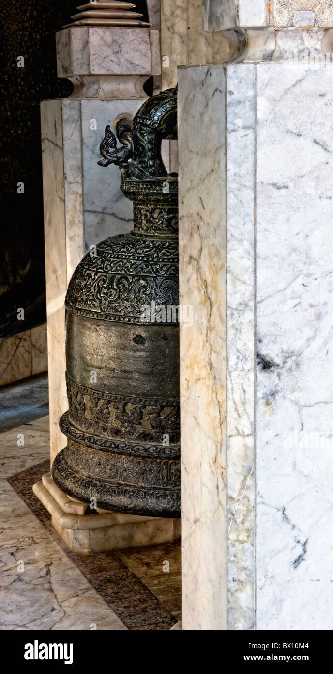 single temple bell hung from marble pillars Stock Photo - Alamy