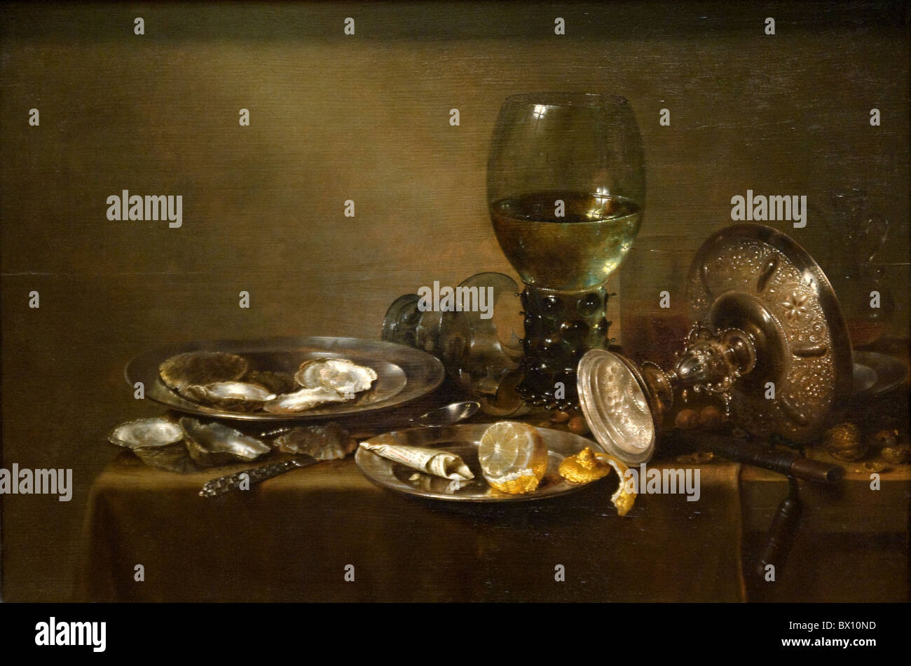 Still Life with Oysters, a Silver Tazza, and Glassware, 1635, by Willem ...