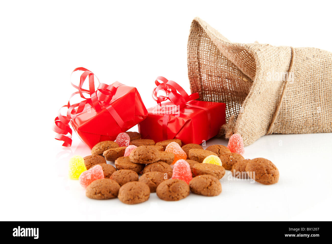 bag with typical dutch sweets: pepernoten (ginger nuts) for a ...