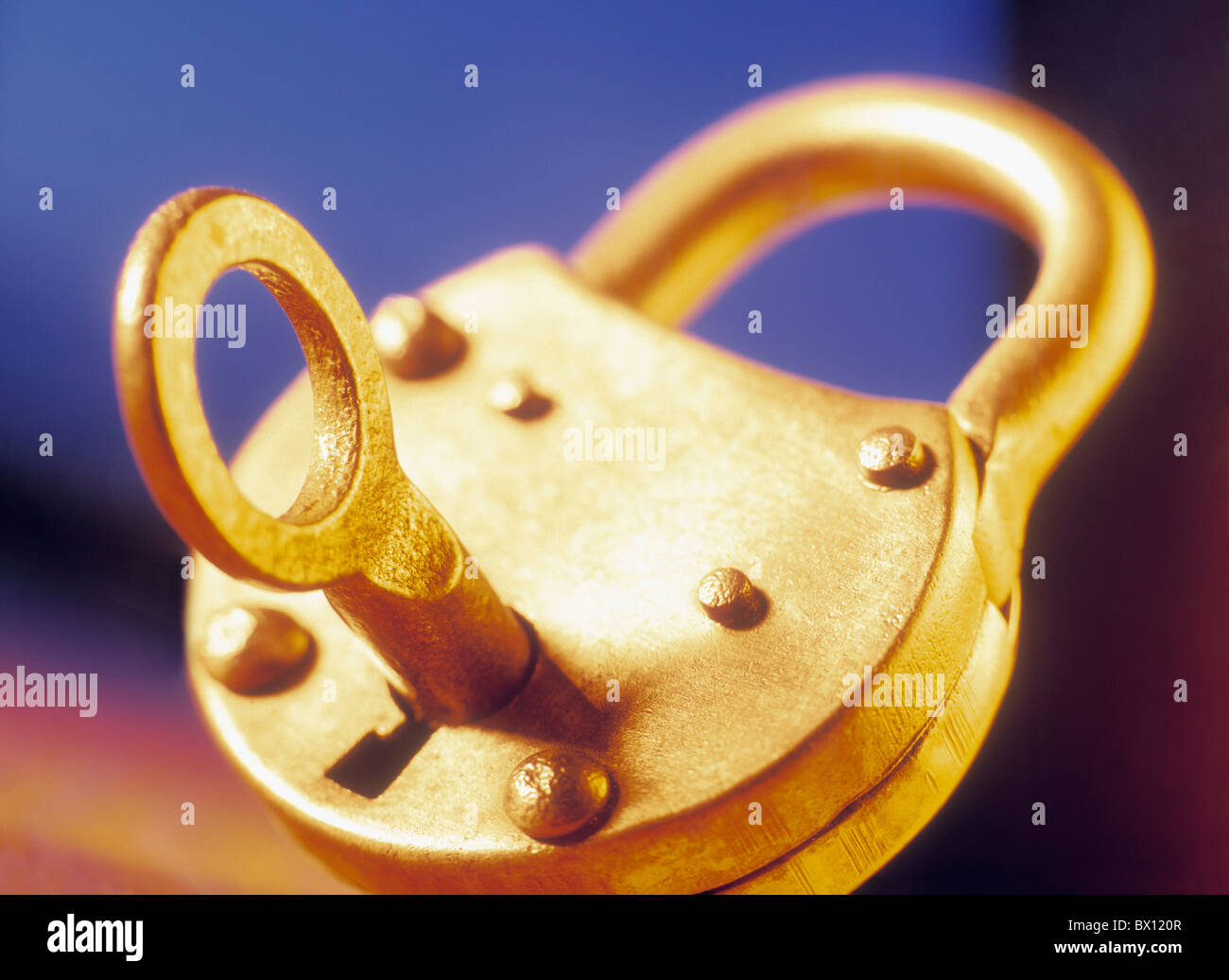 key lock golden safety padlock Stock Photo - Alamy