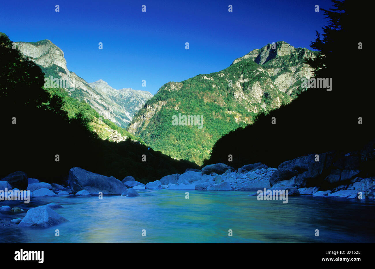 Canton Ticino mountains river scenery landscape stones Switzerland ...