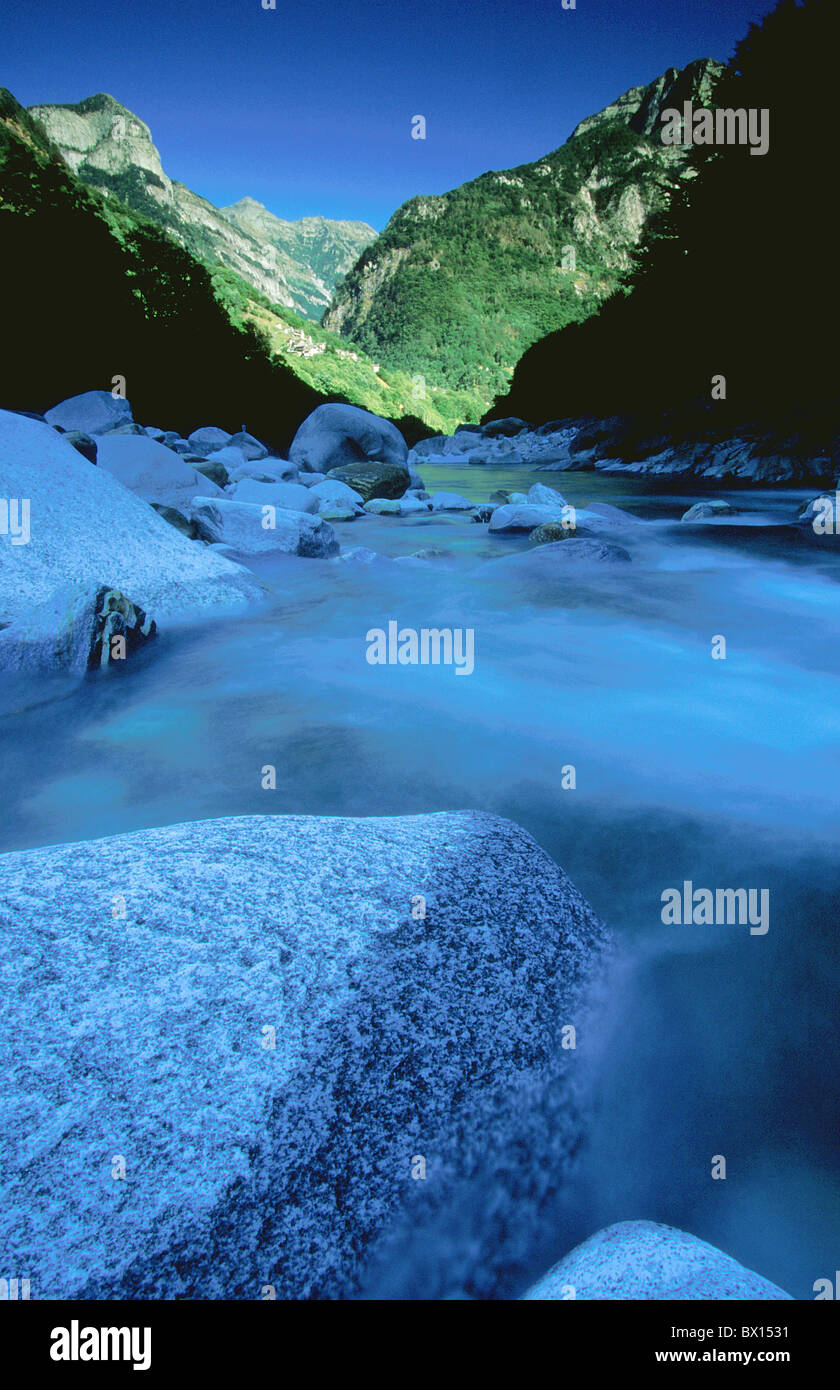Canton Ticino mountains river scenery landscape stones Switzerland ...