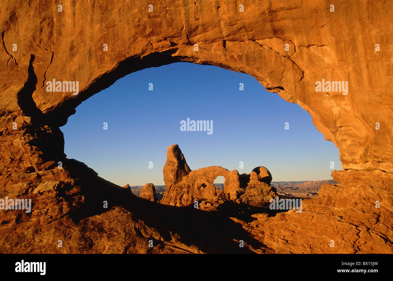 Arch Arches national park blue sky cliff desert erosion monolith ...
