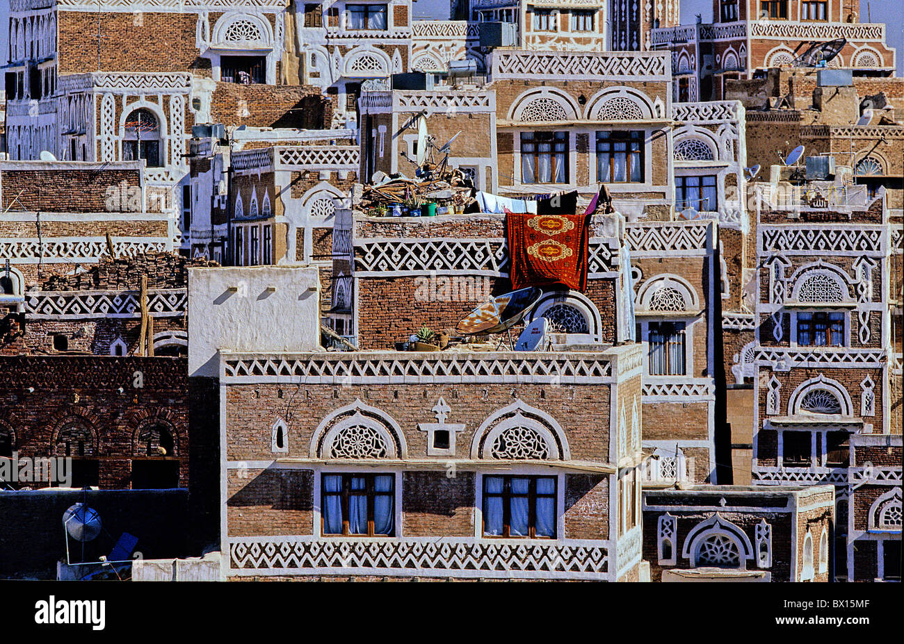 Old City old town roof overview loam houses Palace Hotel Sana'a Yemen ...