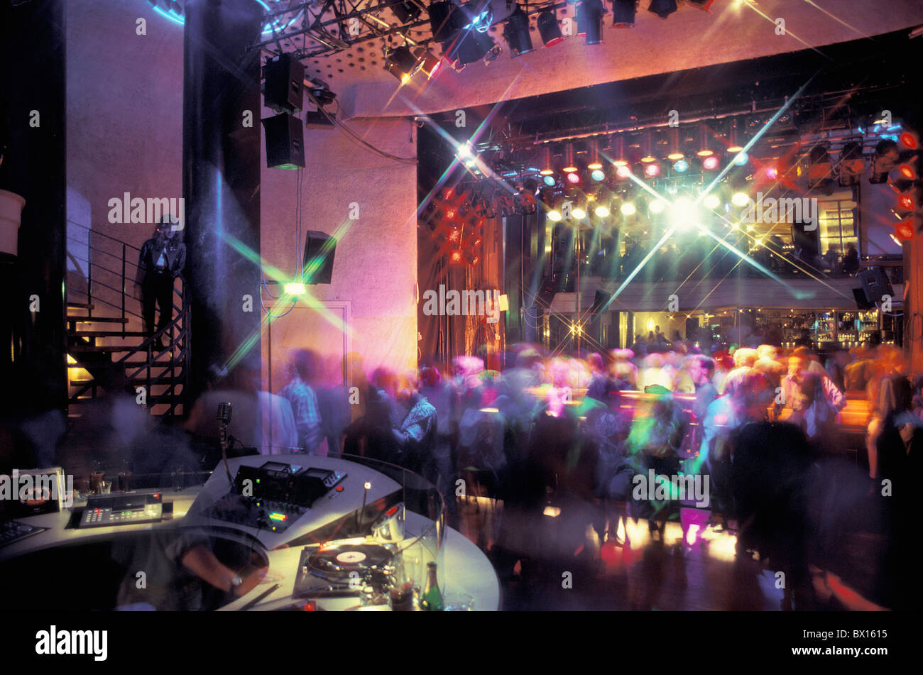 company dance dancing Disco DJ exit guests inside music nightlife no ...